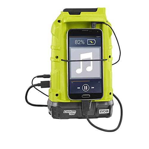 Ryobi 18 Volt Portable Jobsite Radio Kit with USB Port and Bluetooth - P742 + Battery + Charger, (Bulk Packaged, Non-Retail Packaging)