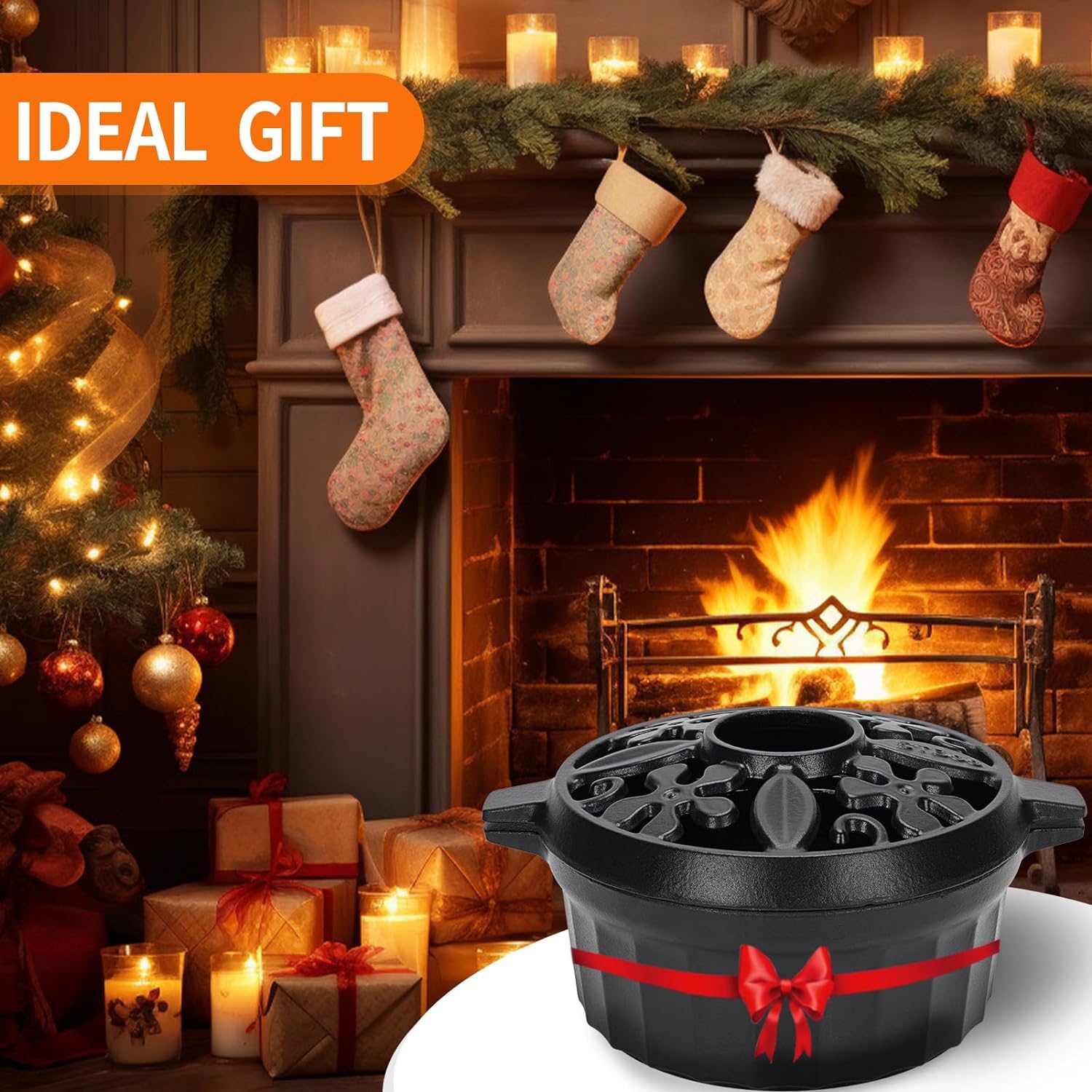 STBoo Wood Stove Steamer: Cast Iron Fireplace Humidifier | Indoor Pot for Home Heating | Round Bowl Fire Place Stove Covers Accessories Decorative | Matte Finish & Rust Resistan & 2.7 Quart, Black