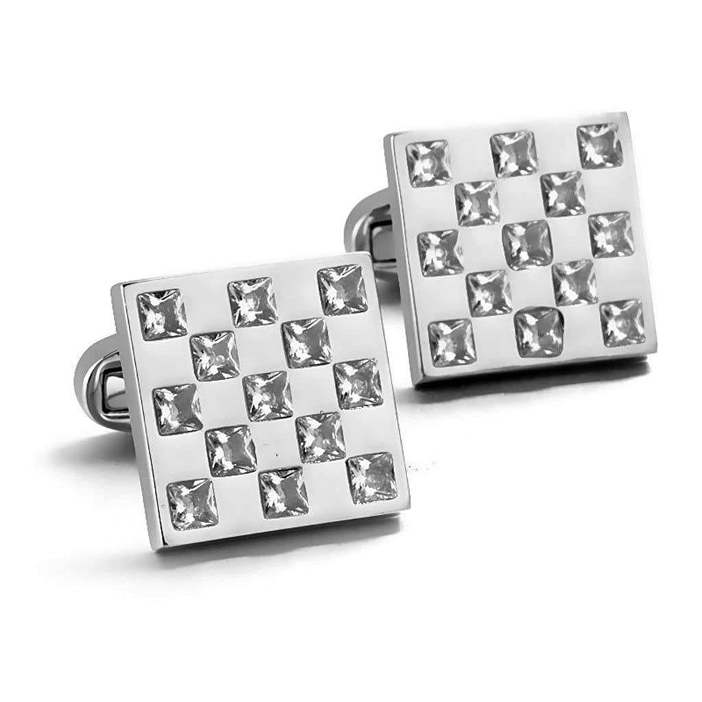 Zircon Cufflinks Business French Shirt Generous Cuffs Copper Oxidation Resistant and Durable (Color : Silver, Size : As Shown) (Silver As Shown)