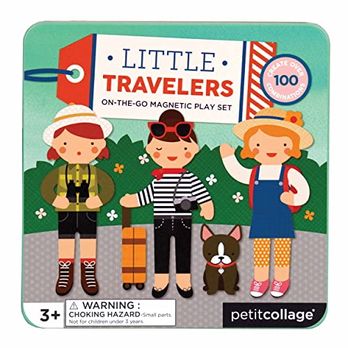 Petit Collage Magnetic Play Set, Little Travelers – Mix & Match Magnetic Game Board, Ideal for Ages 3+ – includes 2 Magnetic Scenes and over 25 Magnet Pieces, Ideal Travel Activity for Kids