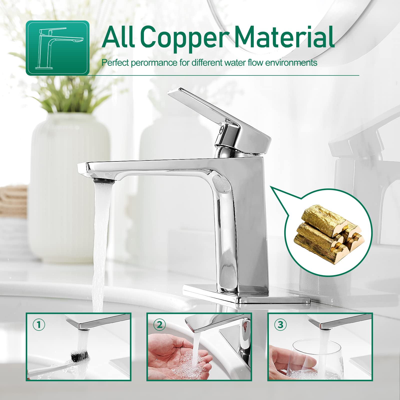 VOTON Chrome Bathroom Faucet Single Handle Bathroom Sink Faucet Lavatory Vanity Faucet with Pop Up Drain & Deck Plate 1 or 3 Hole Bathroom Faucet