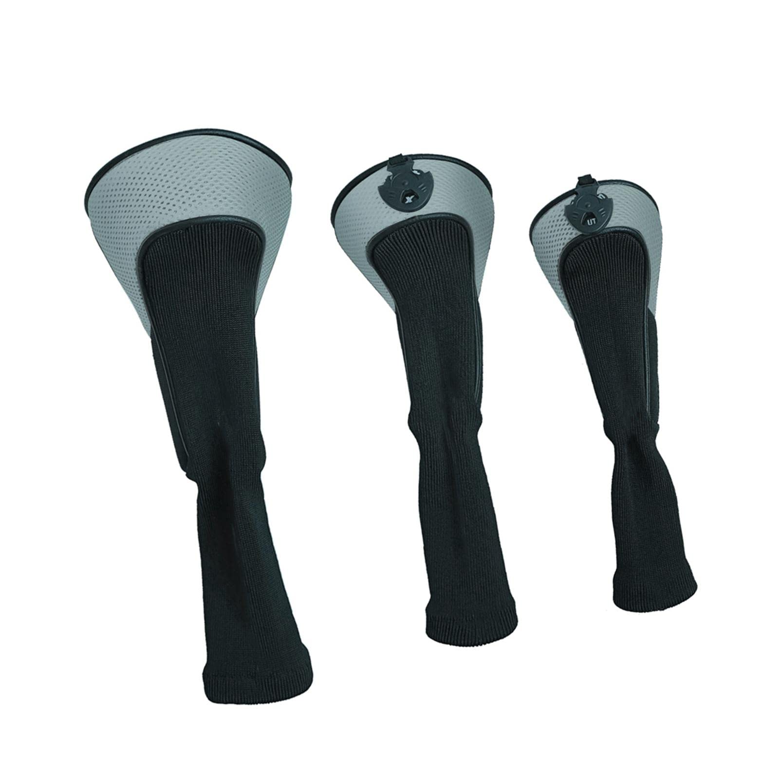 Yiju 3Pcs Durable Golf Wood Head Cover Driver Covers with Number Tag Long Neck Club Headcover Protector Guard Equipment Golfer Gift, Gray
