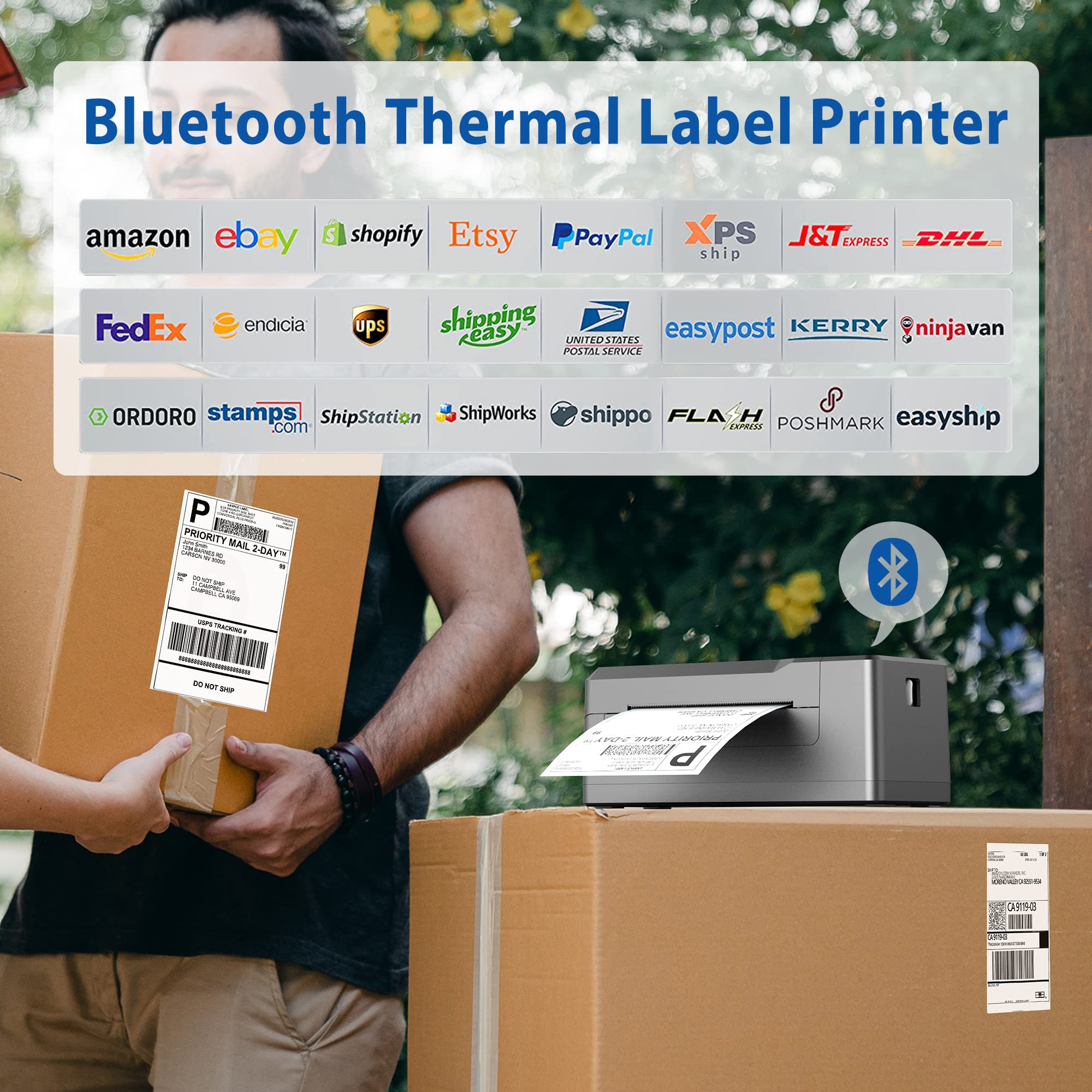 Tordorday Bluetooth Thermal Label Printer-Wireless Shipping Label Printer 4"x 6", Works with Windows, Smart Phone and iPad, Compatible with Amazon, Ebay, Etsy