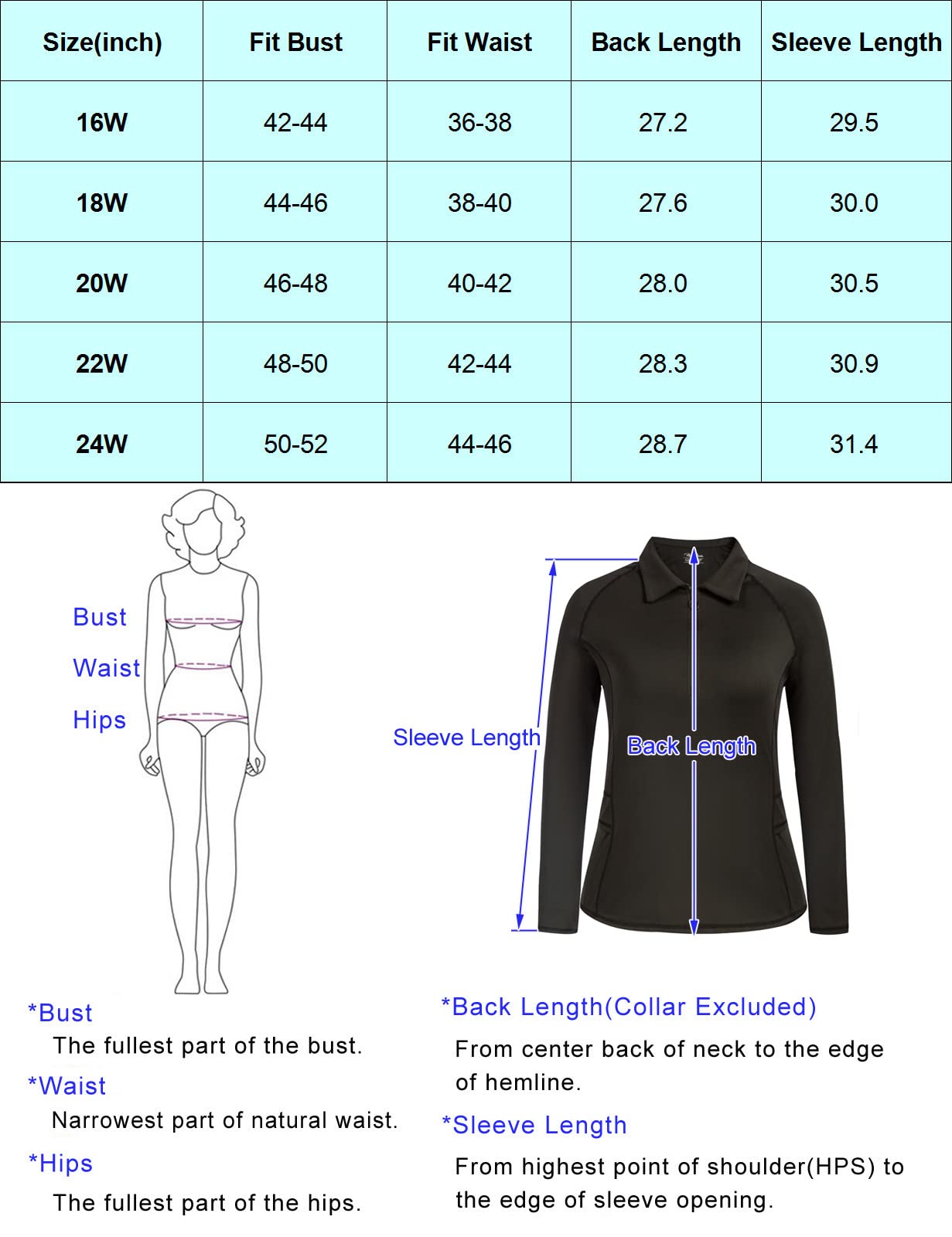 Women's UPF 50+ Long Sleeve Running Hiking Outdoor Tops with Side Pocket and Thumb Hole Black 4X