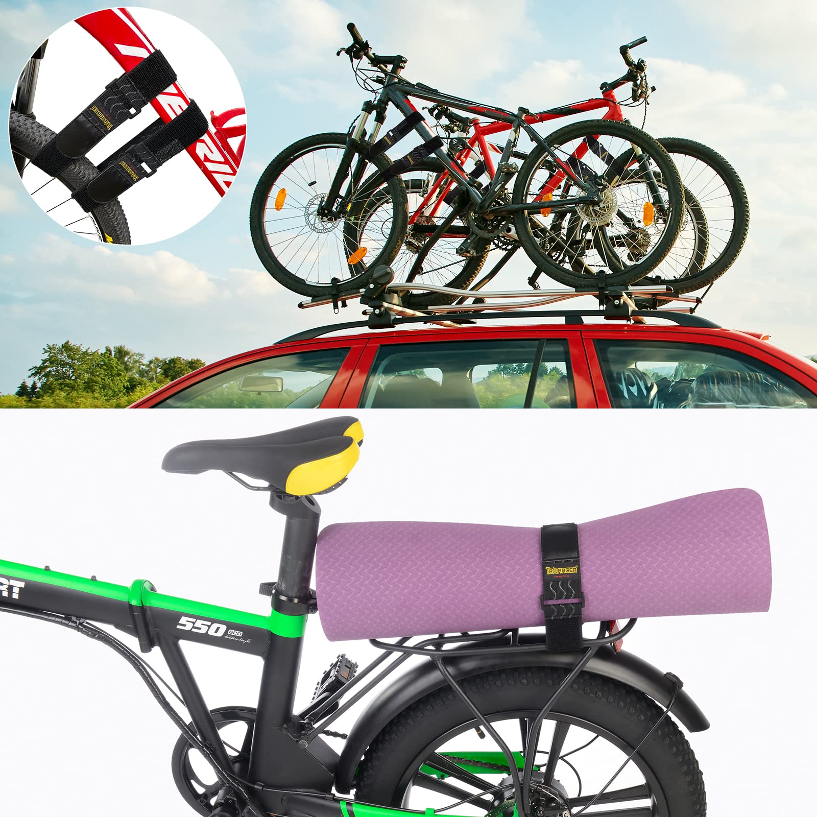 Trilancer Elastic Cinch Straps with Anti-Slip Strips, 2" x 18"(8 Pack) Hook and Loop Storage Straps with Buckle, Bundling Straps for Extension Cords, Cables, Ropes, Hoses, Bike, Boat, Pant Garters