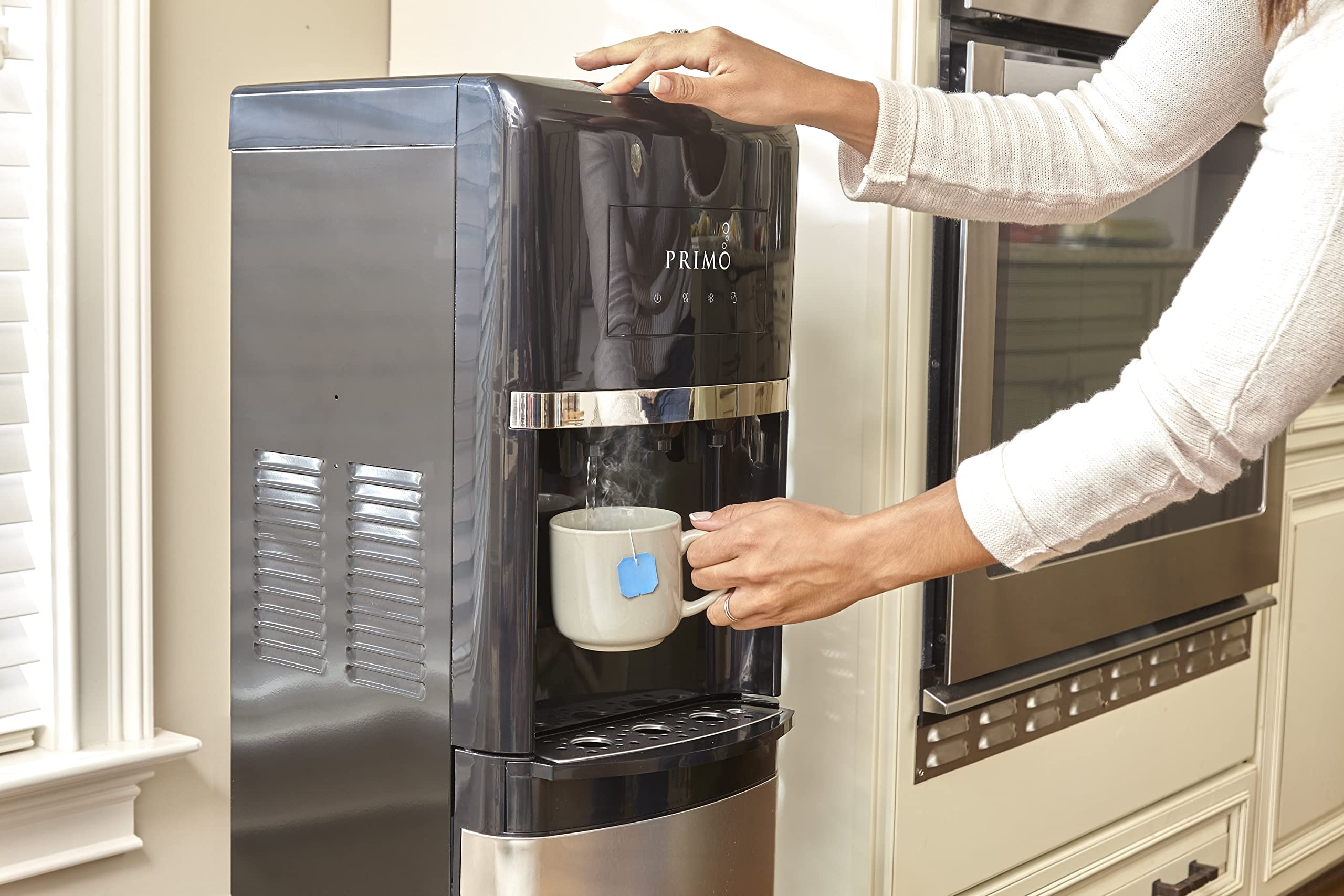 Primo Bottom Loading Water Dispenser, 3 Temp (Hot-Cool-Cold) Water Dispenser for 5 Gallon Bottle w/Child-Resistant Safety Feature [Bright Stainless Door]
