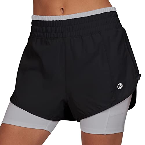 Women's Running Shorts Elastic High Waisted Dry-Fit Moisture Wicking Performance Workout Athletic Biker Compression Pocket (as1, Alpha, l, Regular, Regular, Black - Grey)