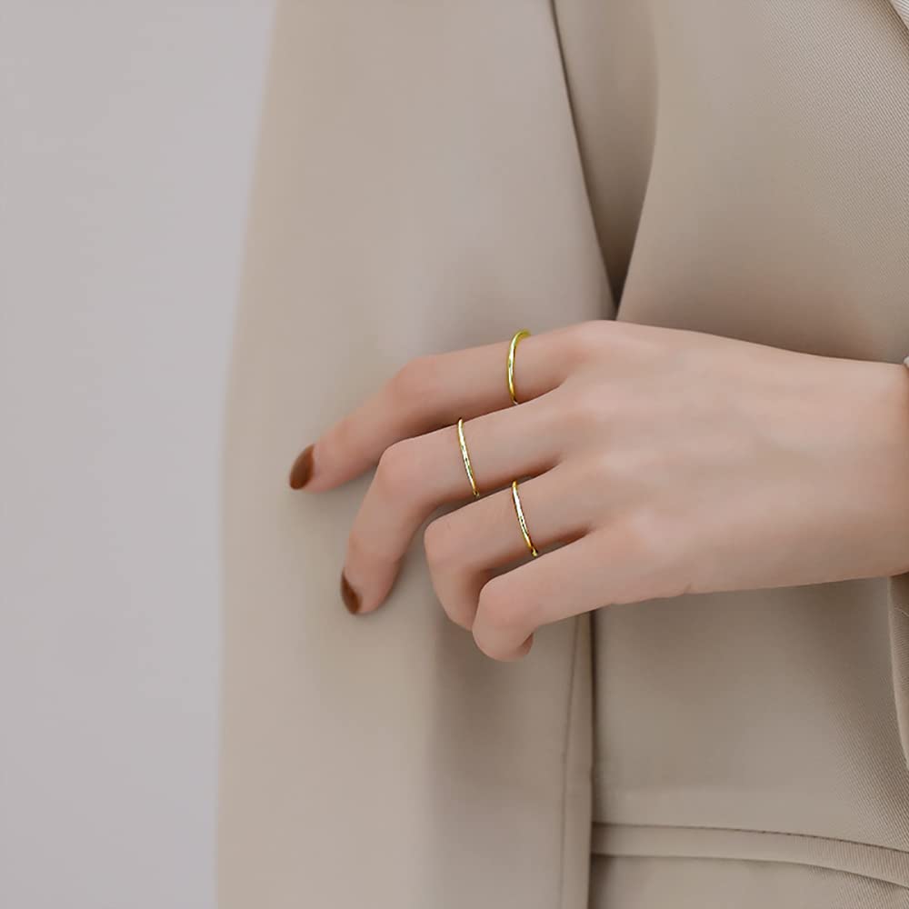 TOSGMY 8PCS 14K Gold Plated Rings Stacking Rings for Women Stackable Knuckle Rings Thin Gold Ring Statement Band Comfort Fit Size 5-9