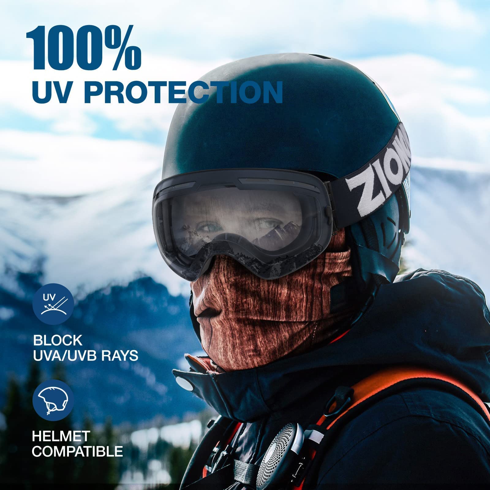 ZIONOR X Ski Snowboard Snow Goggles OTG Design for Men & Women and Ski Goggles Bag
