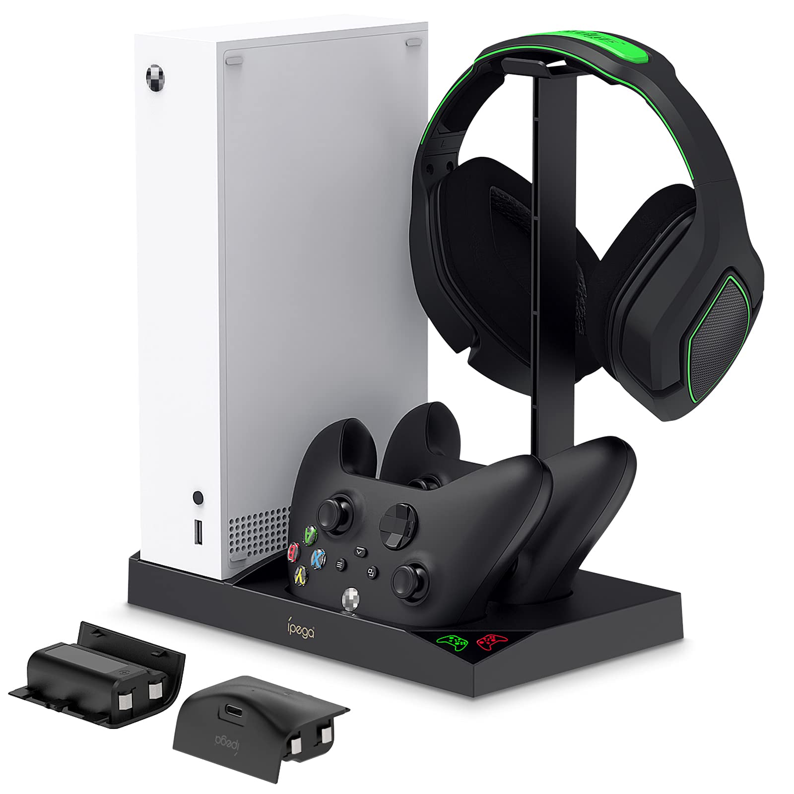 Upgraded Cooling Stand for Xbox Series S, Vertical Dual Charging Dock with Cooling Fan, 2 Pack 1400mAh Rechargeable Batteries and Earphone Bracket Accessories for Xbox Series S (Not for Xbox One S)