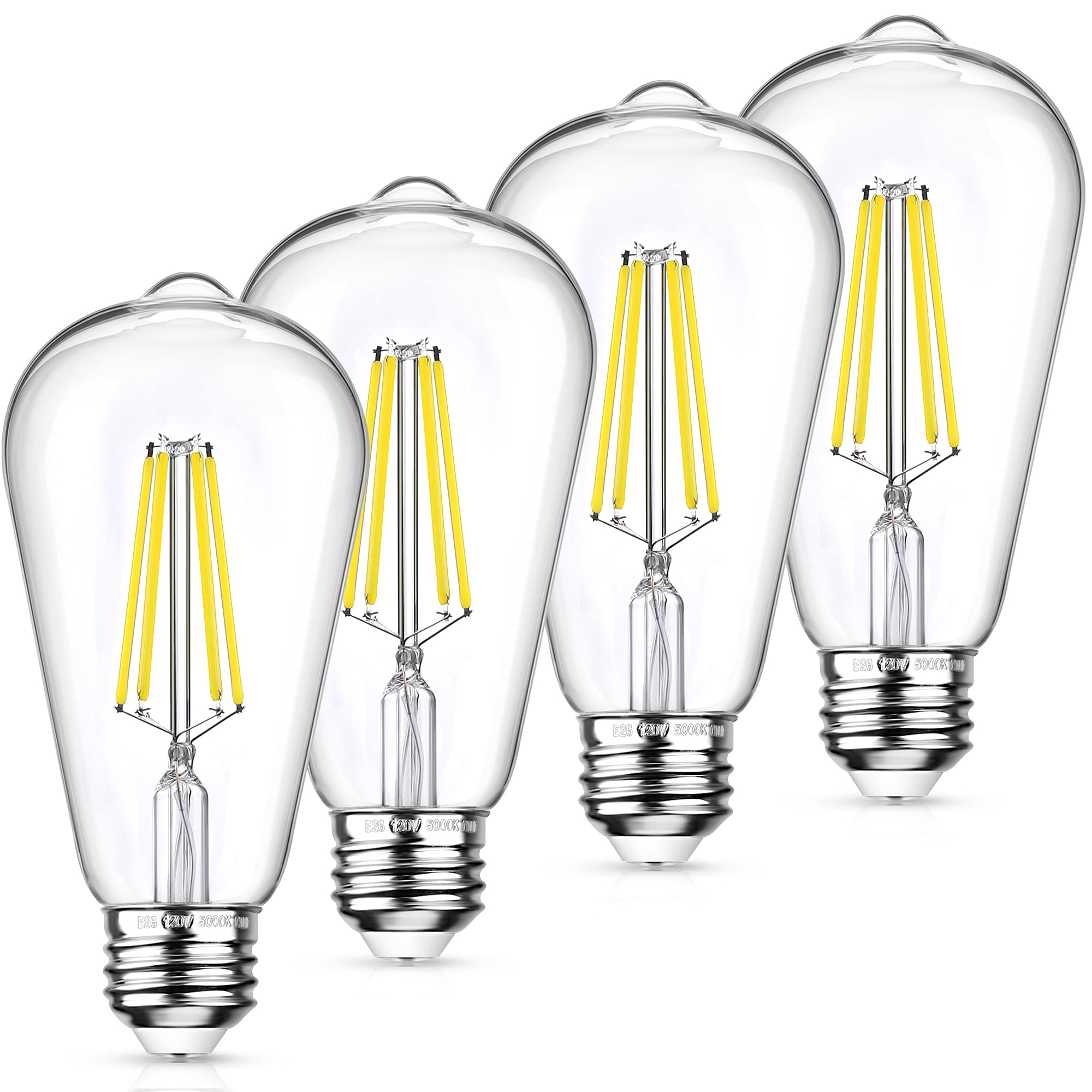 SHINE HAI Vintage LED Edison Light Bulbs, Dimmable Daylight White 5000K ST64 LED Filament Light Bulbs, 10W, Equivalent 100W, 1100 Lumens High Brightness LED Antique Bulb, CRI 90+, E26 Base, Pack of 4
