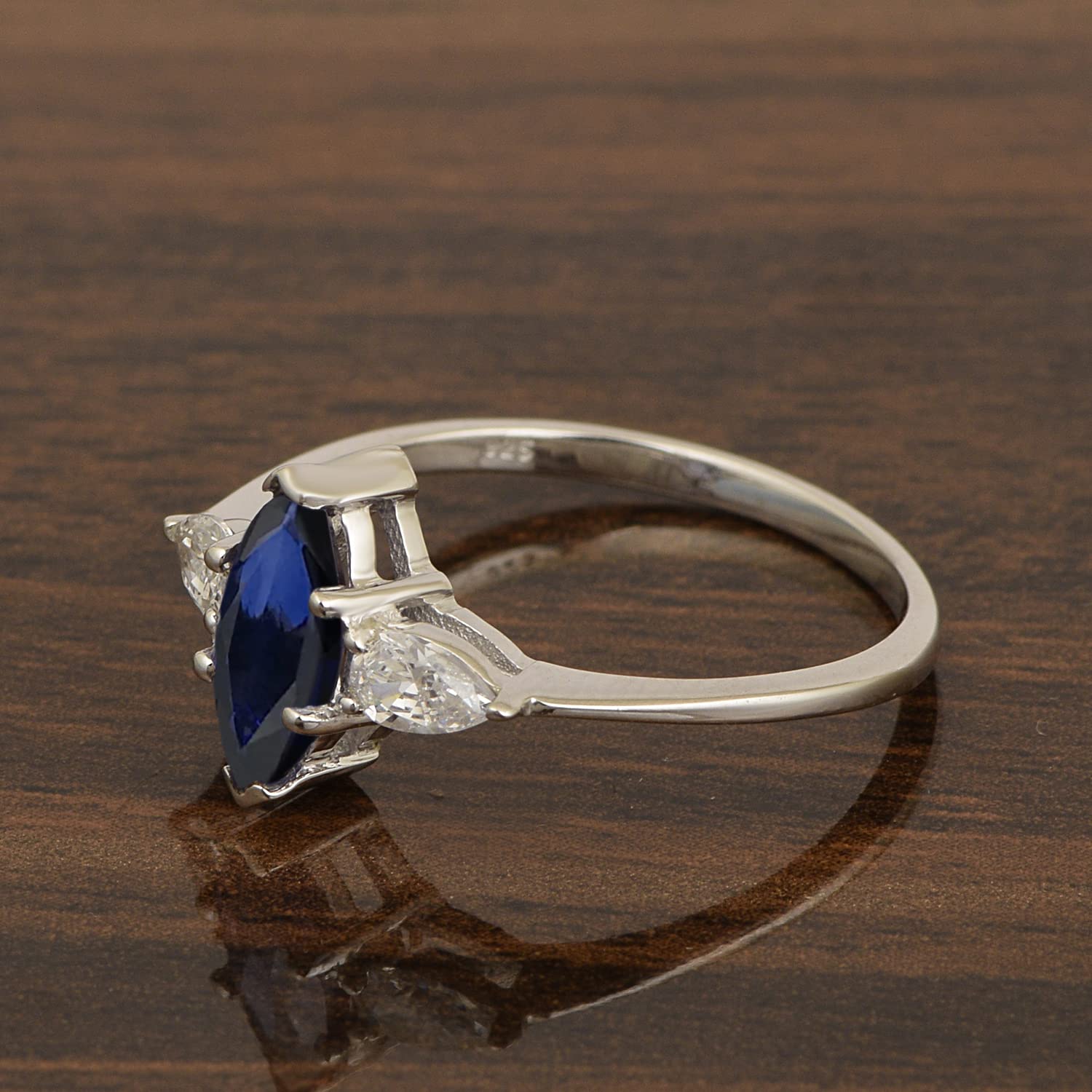 Shine Jewel Multi Choice Your Gemstone Solitaire 0.25 Ctw Marquise Cut 925 Sterling Silver Ring (8, Blue-Sapphire)