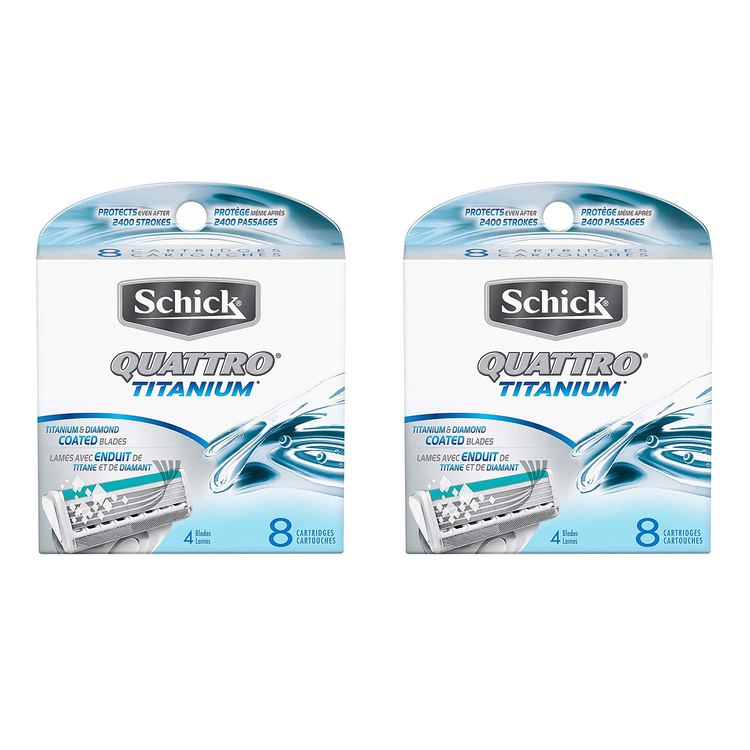 Schick Quattro Titanium Razor Blade Refills for Men - 8 Count - 2 Pack