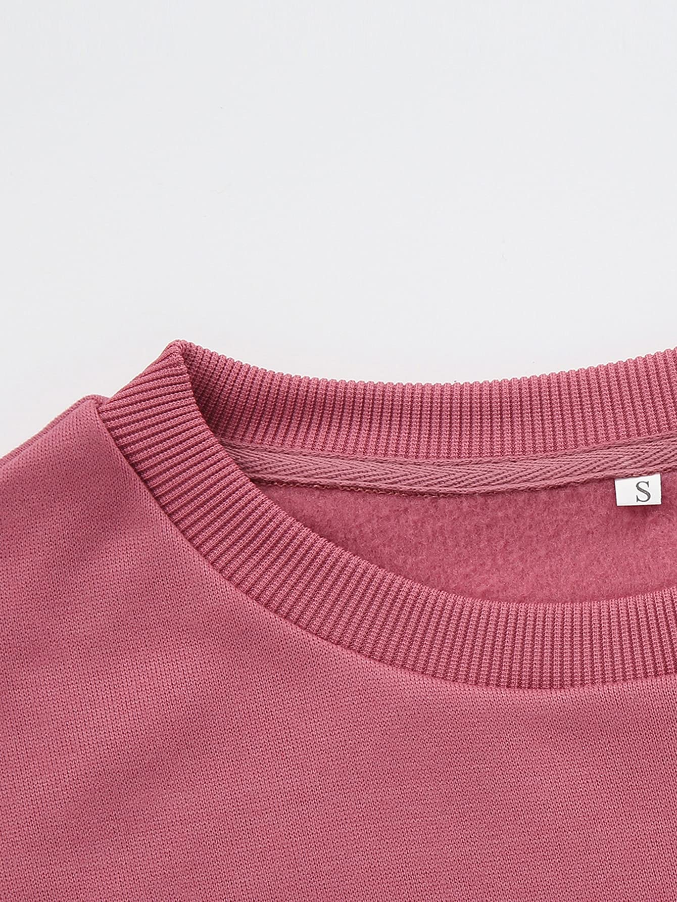 WDIRARA Women's Letter Graphic Print Round Neck Long Sleeve Sweatshirt Top Dusty Pink M