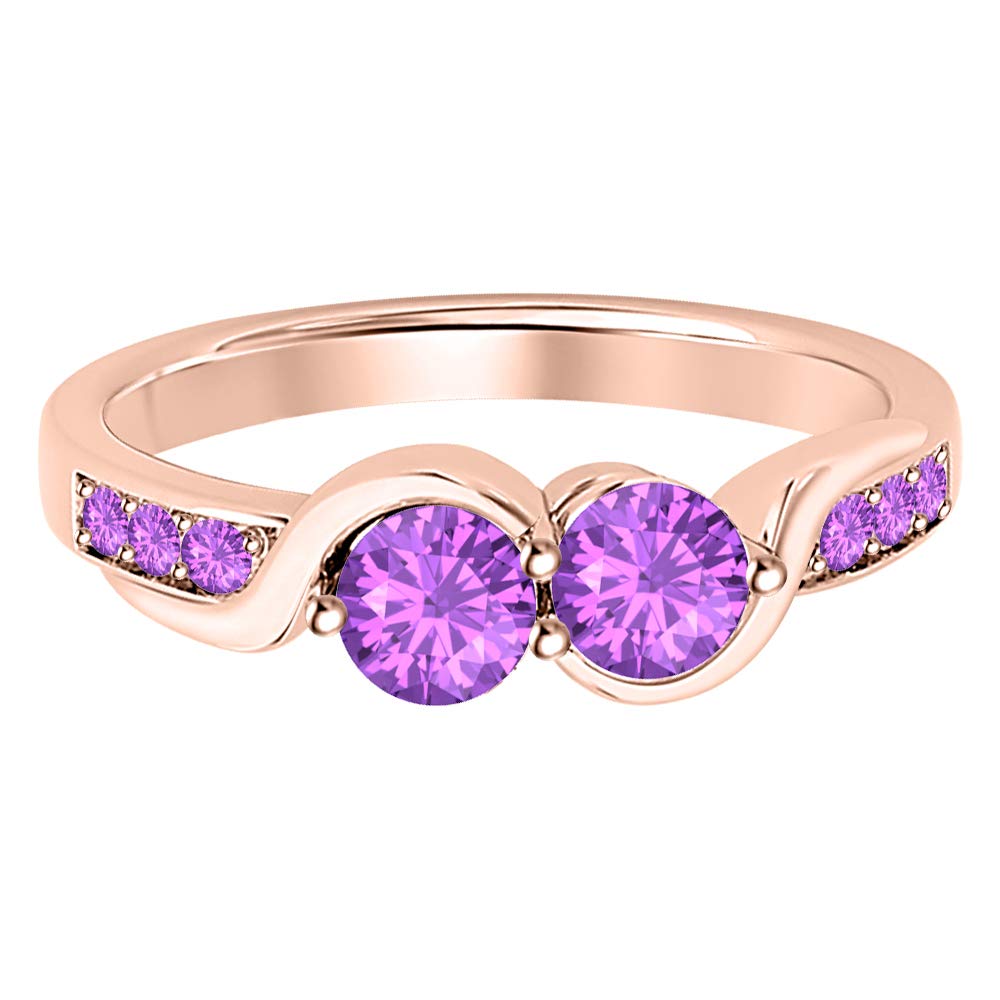 tusakha Round Cut Amethyst 18K Rose Gold Plated Two Stone Engagemet Ring for Women's.
