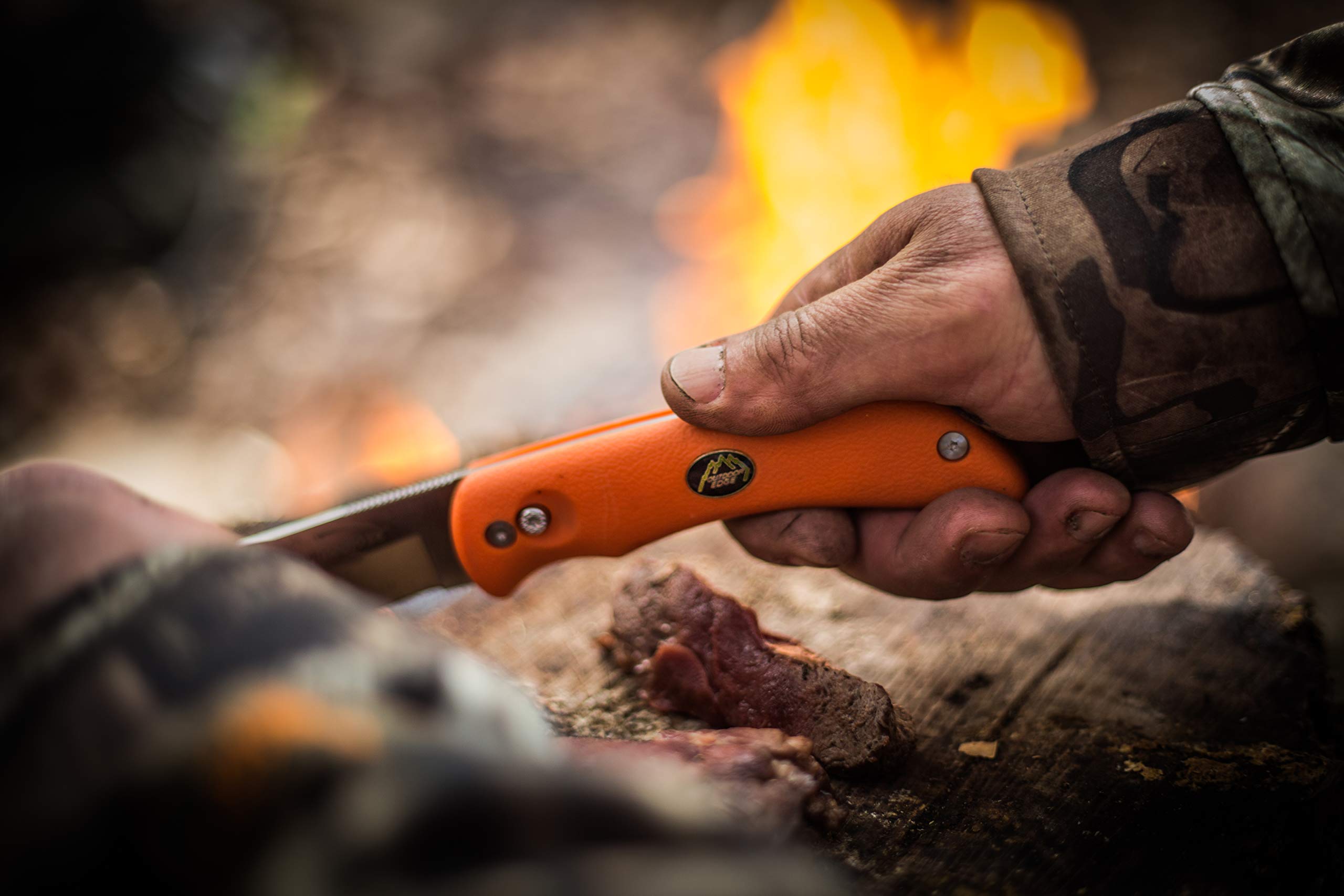 Outdoor Edge Swingblaze Double Blade Hunting Knife with Rotating Skinning & Gutting Blades, Nylon Sheath, (Blaze Orange, SZ-20NC)