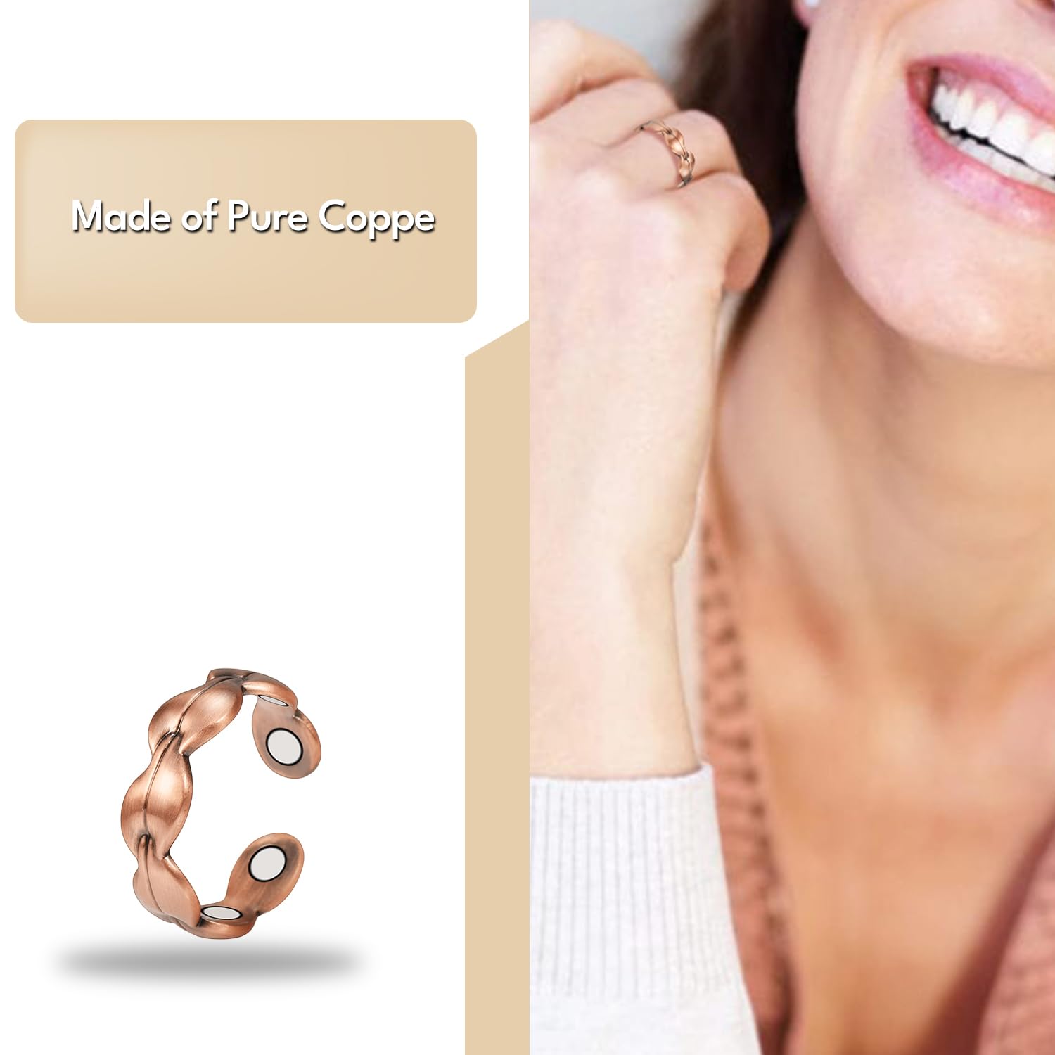 Wollet 99.9% Pure Copper Magnetic Ring for Women Men, Copper Rings with Magnets Adjustable Copper Ring Jewelry Gift