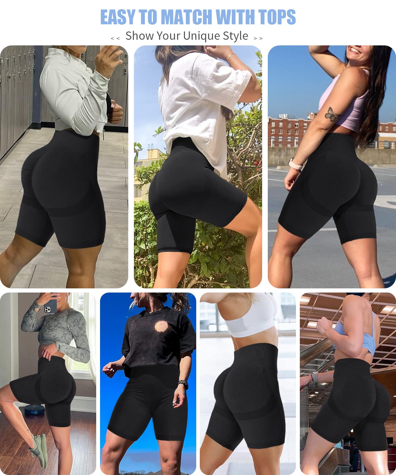 Women's Seamless Workout Biker Shorts High Waisted Tummy Control Scrunch Butt Lift Cycling Athletic Shorts Yoga Pants Black