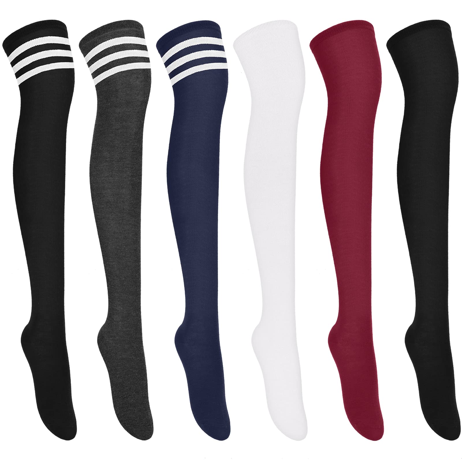 URATOT 6 Pairs One Size Knee-High Socks Thigh High Stockings Over Knee Socks for Women, Mixed Colors