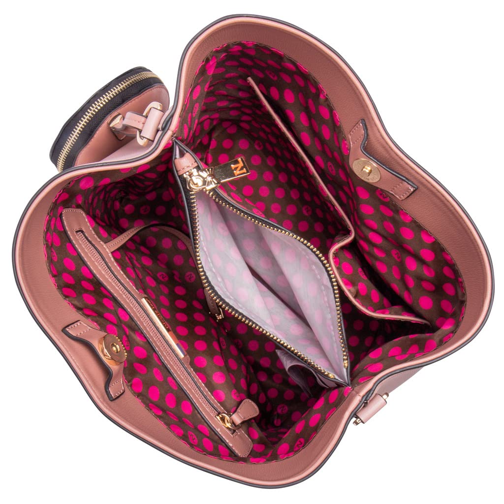 Nicole Lee Venus Medium Shoulder Bag with Detachable Studded Heart Coin Purse, Optional Crossbody Strap, 3 Compartments (Dusty Pink)