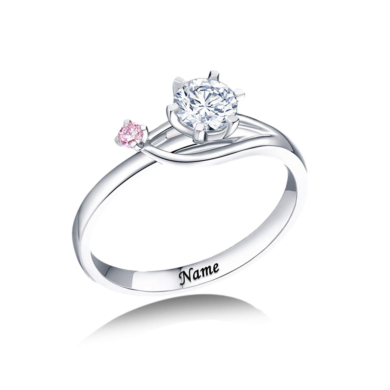 SISGEM 10K 14K 18K Real Gold Engagement Ring for Women,Set 1 Carat Round Moissanite Wedding Ring with Pink Cubic Zirconia,Wedding Anniversary Ring with Free Engraving,Size 5-11 (18K Gold)