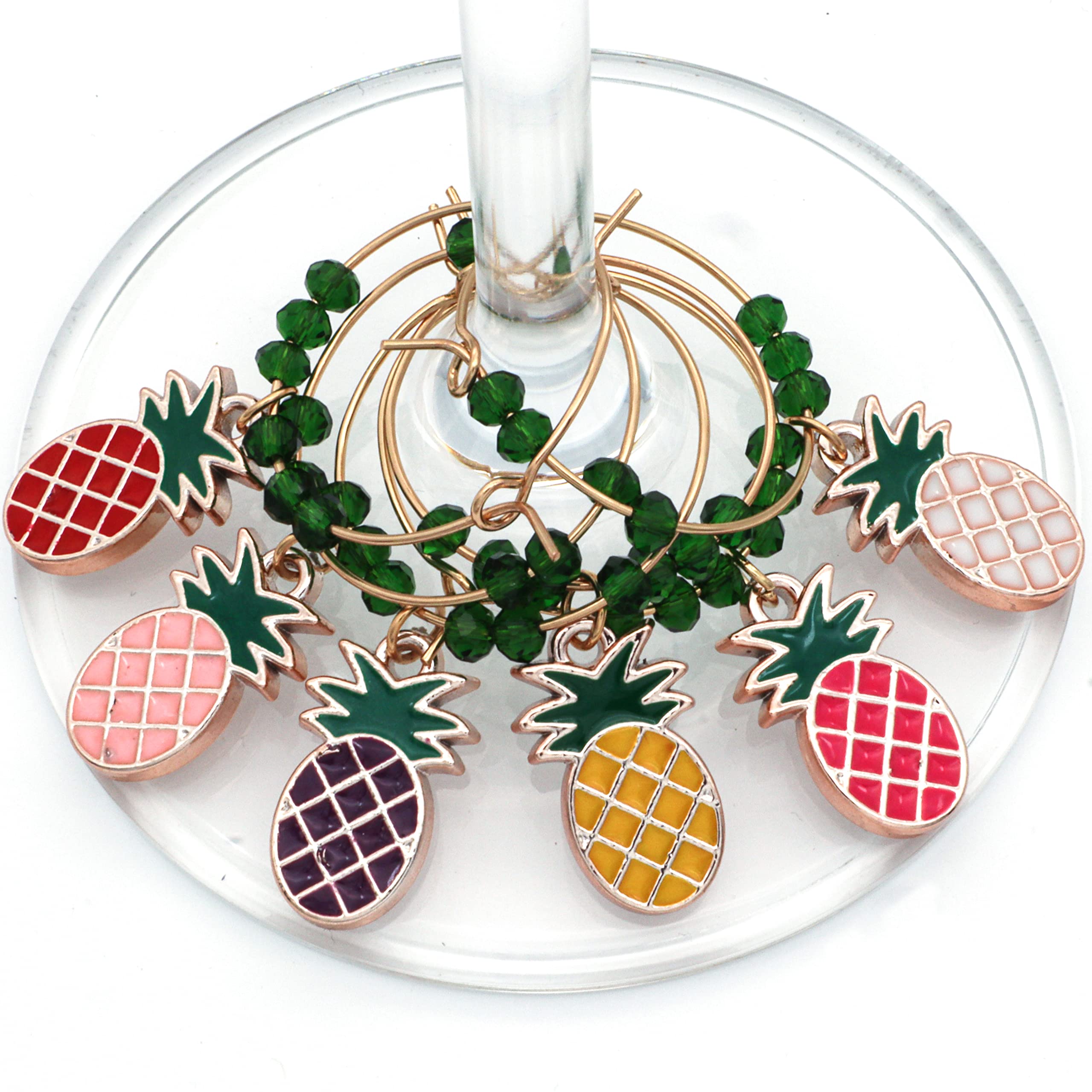 Pineapple Wine Charms, Set of 6 Pineapple Glass Markers, Pineapple Gift