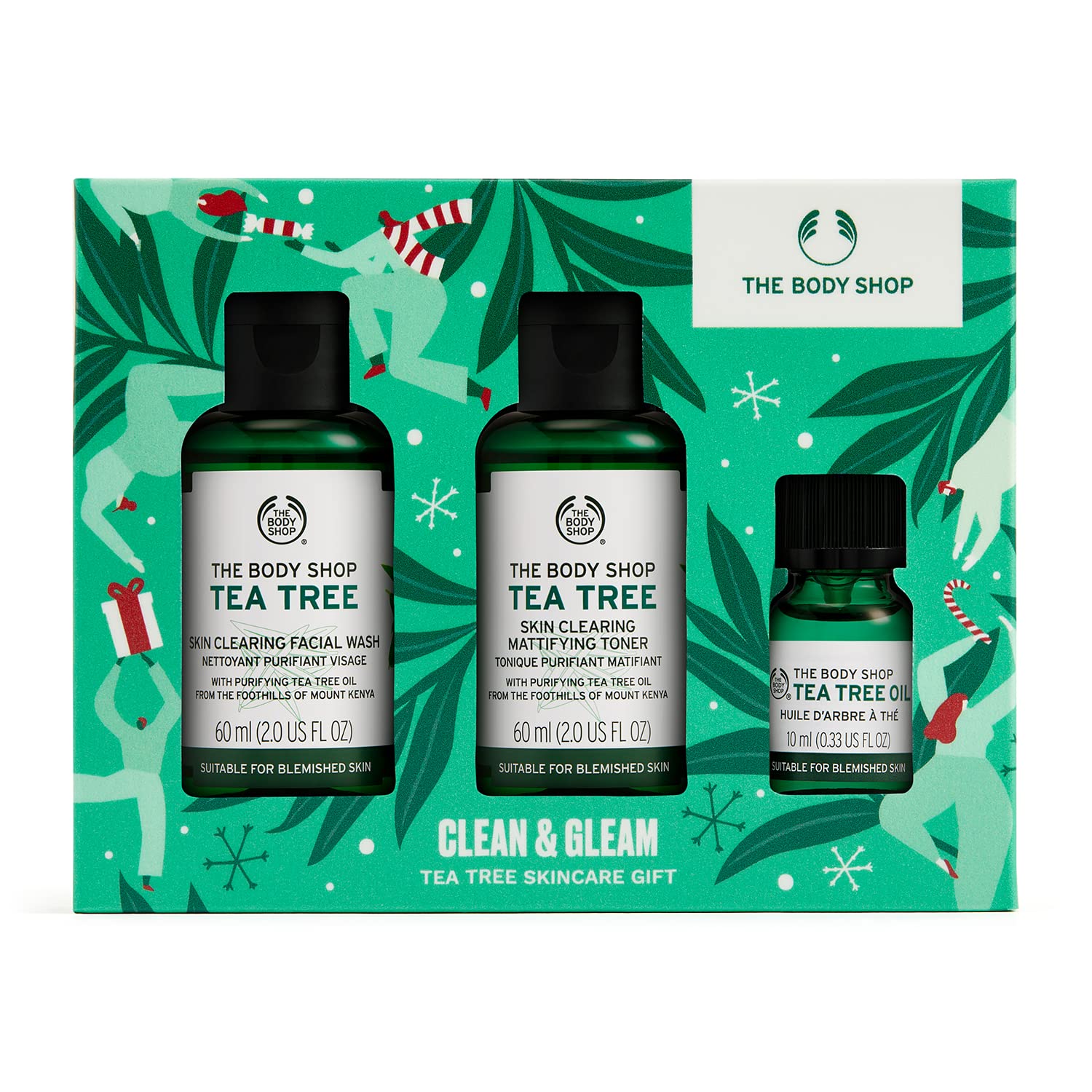 The Body Shop Clean & Gleam Tea Tree Skincare Gift Set, Energize and Fortify, Purifying & Refreshing for Oily, Blemished Skin, Vegan, Fresh, 3 Items