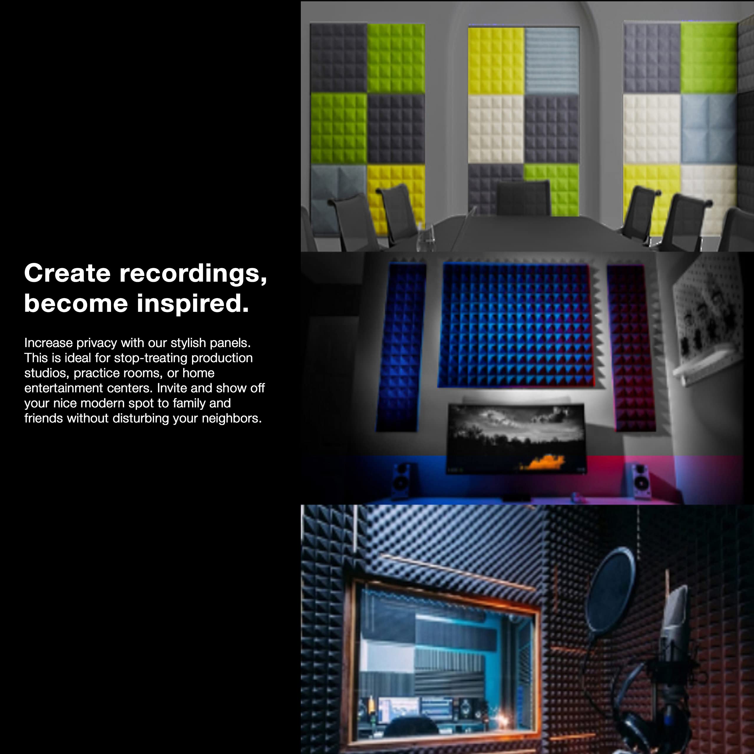 Sonic Acoustics 2" X 12" X 12" Acoustic Foam Panels, Pyramid Recording Studio Wedge Tiles, Sound Panels, Sound Absorbing Panel, Soundproofing Isolation Treatment for Walls (24 Pack, Black)