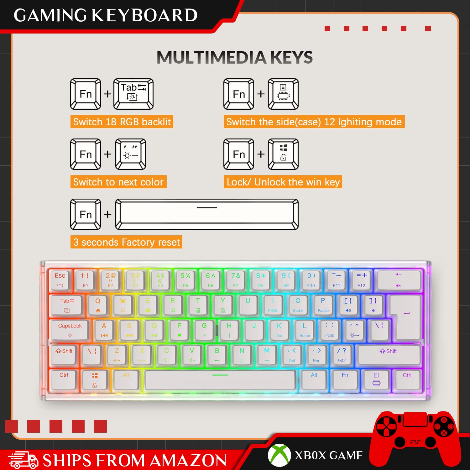 ZIYOU LANG MK25-1 60% Mechanical Keyboard Custom Hot Swappable Gaming Keyboard Programmable w/RGB Backlit Transparent Case Pudding Keycaps NKRO Compact for Gamer Typist PC PS4 Xbox(Linear Red Switch)