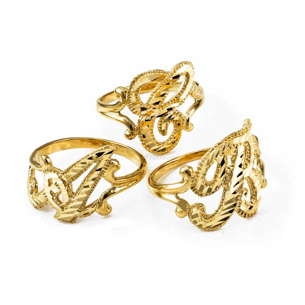 Sparkle-Cut Letter Initial Script Ring In 14K Yellow Gold (Letter L, Size 9)