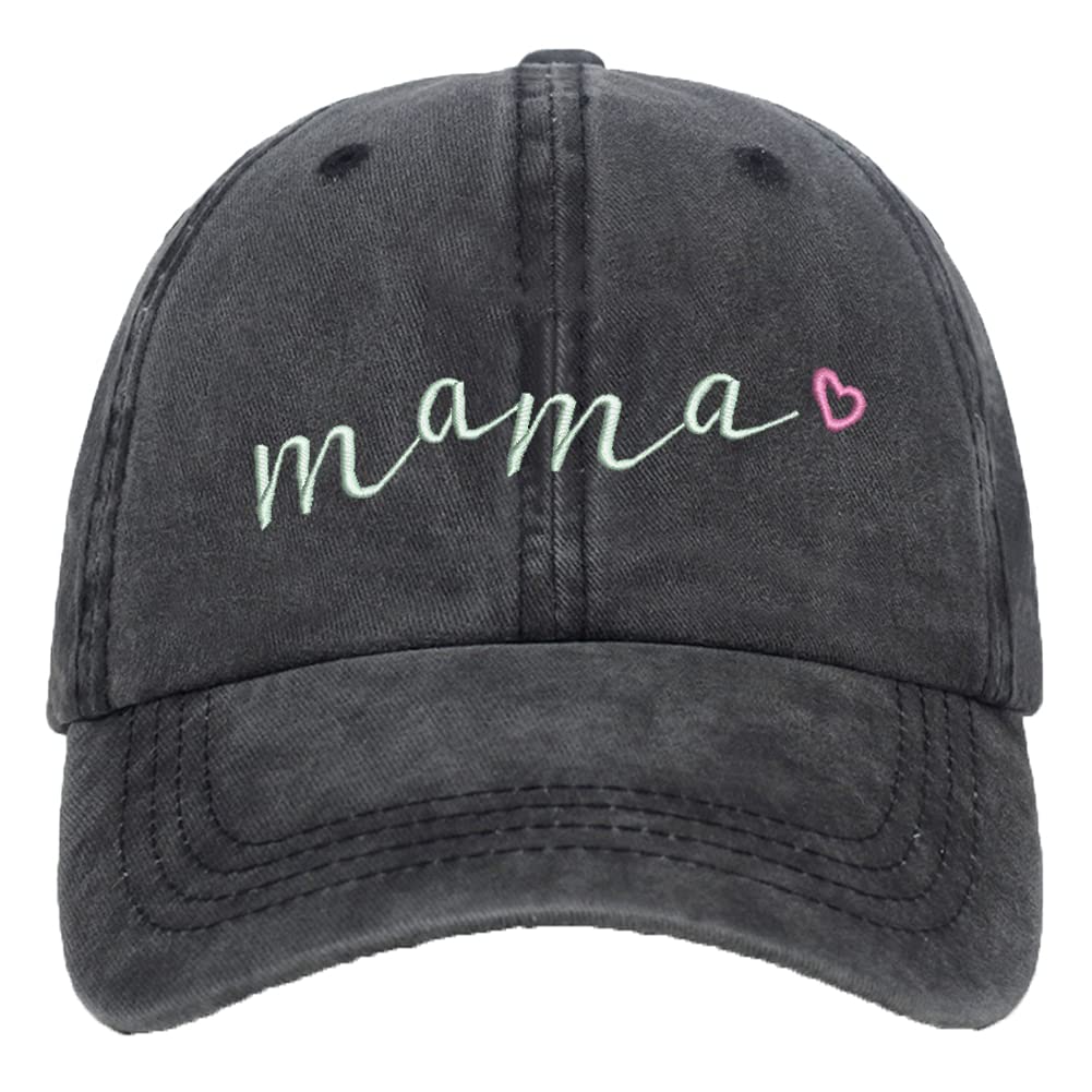 Women's Baseball Cap Mama Vintage Distressed Washed Cotton Adjustable Dad Hat Outdoor (Black)