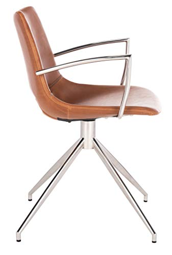 Safavieh Home Dawn Mid-Century Modern Light Brown Faux Leather and Stainless Steel Swivel Office Arm Chair