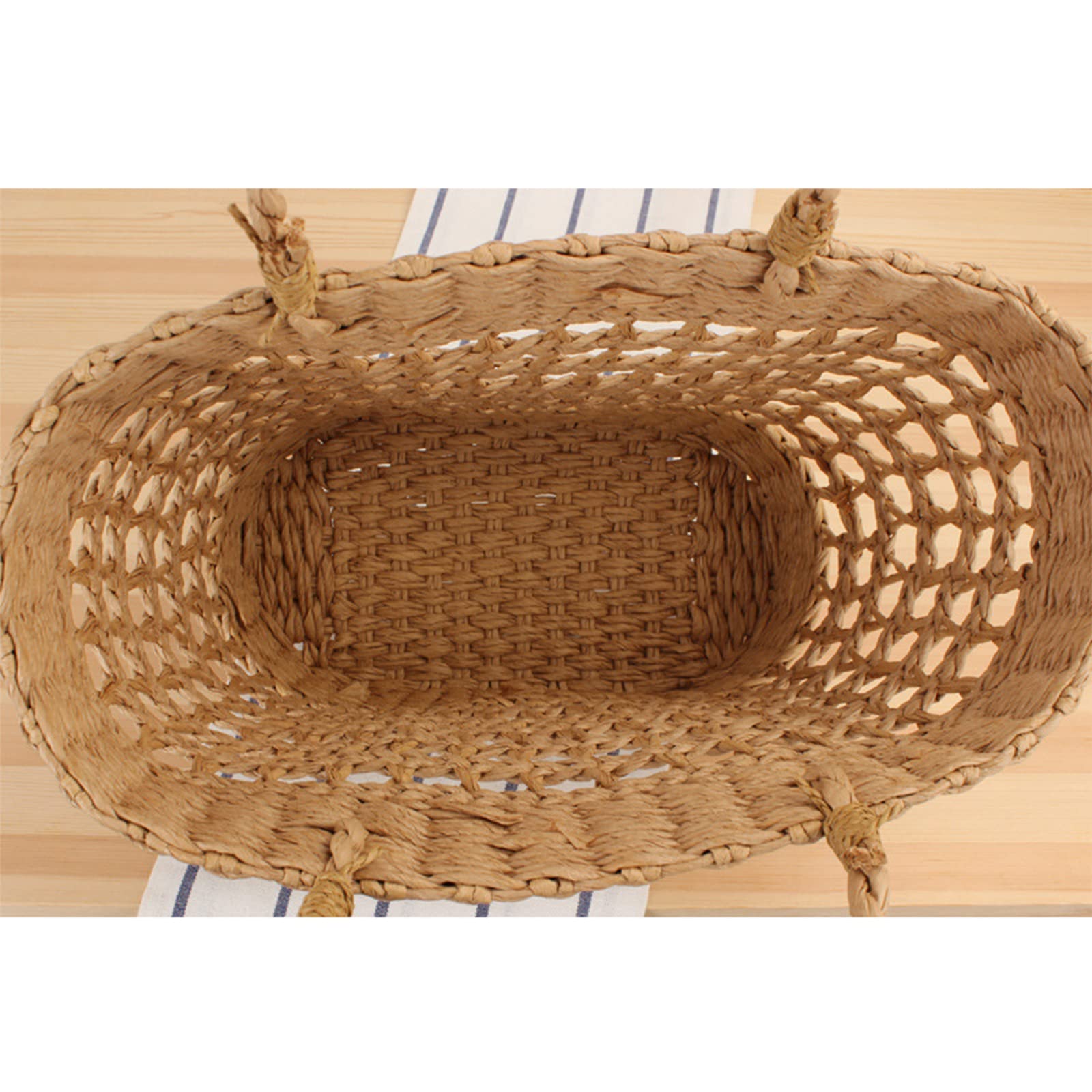 Women Beach Tote Bag, Plain Woven Hollow-Out Straw Beach Crochet Tote Bag Purse Straw Handbag (Camel, One Size)