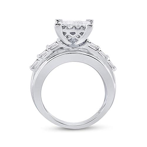 Women's Solid 14kt White Gold Princess Diamond Cluster Bridal Wedding Engagement Ring 3 Cttw Ring Size 7