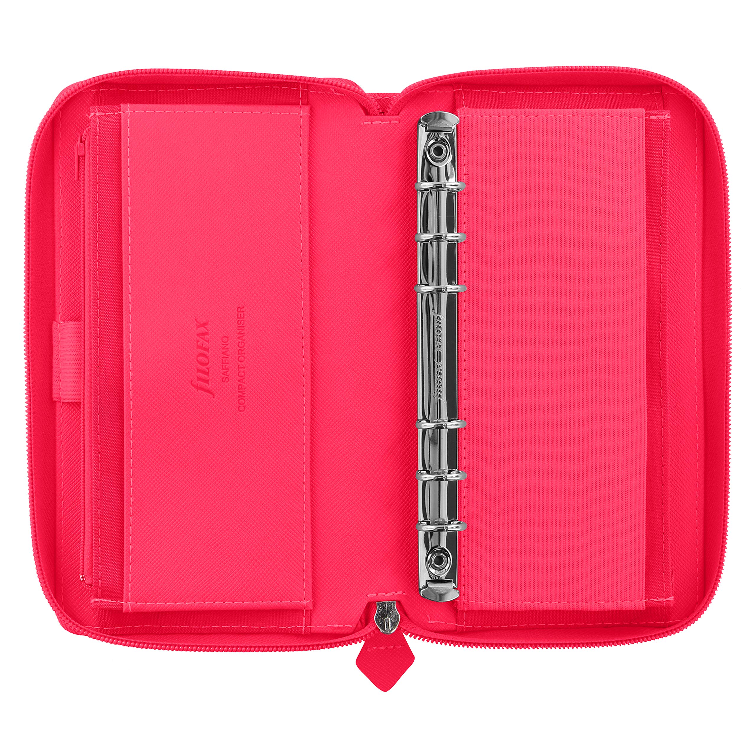Saffiano Zip Organizer, Classic Leather-Look Planner Includes a 2021 Week on 2 Pages Calendar Diary, with Secure Card and Coin Pockets, with Premium Erasable BallPen and 3 Refills (Pink/Pink)