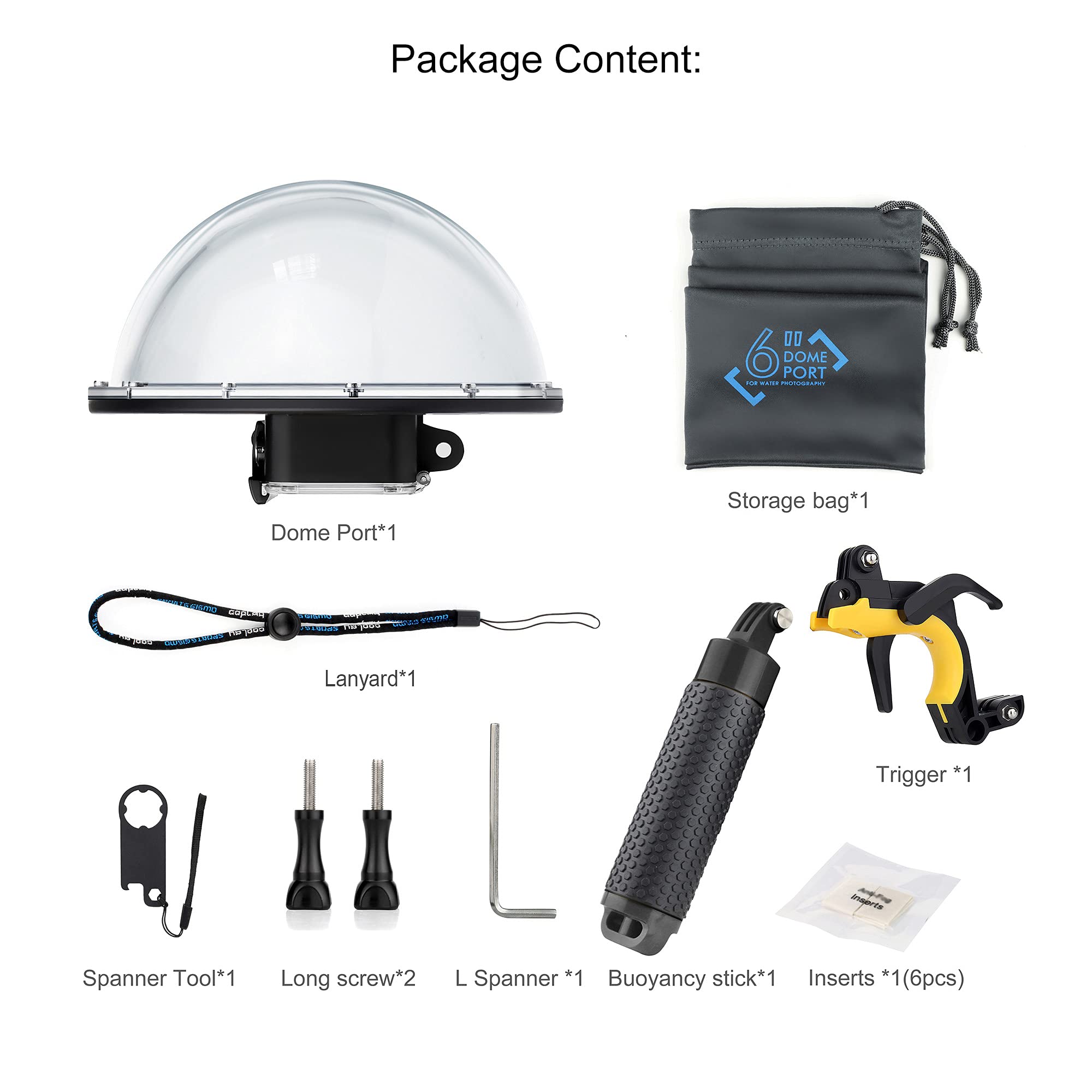 YALLSAME Waterproof Dome Port for GoPro Hero 9 10 11 12 with Floating Hand Grip/Trigger/Front View, Underwater Diving Snorkeling Protective Dome Housing Case Accessories Kit for GoPro11 10 9 Black