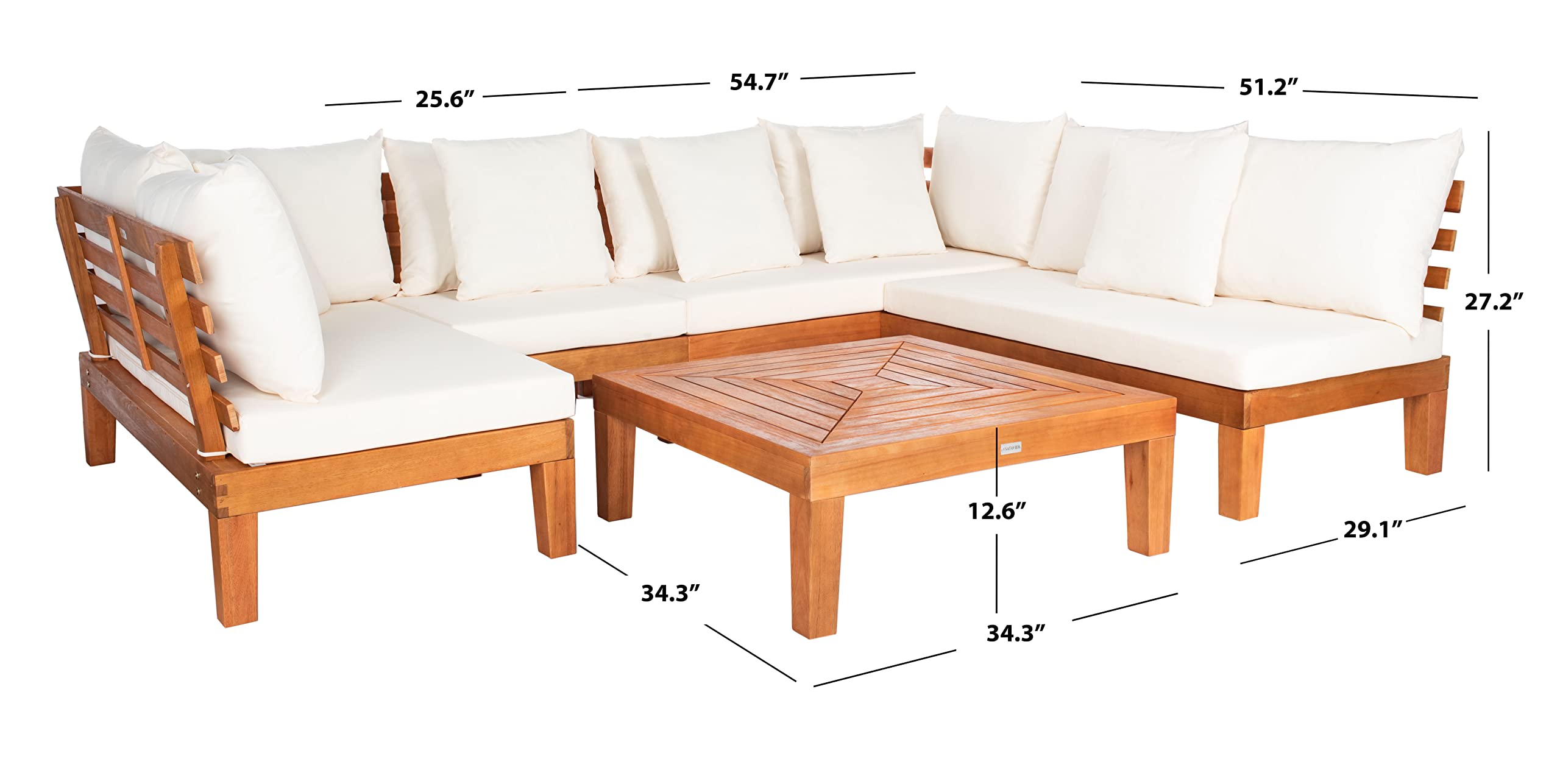 Safavieh PAT7054A-4BX Collection Granton Teak and Beige 5-Piece Outdoor Patio Set