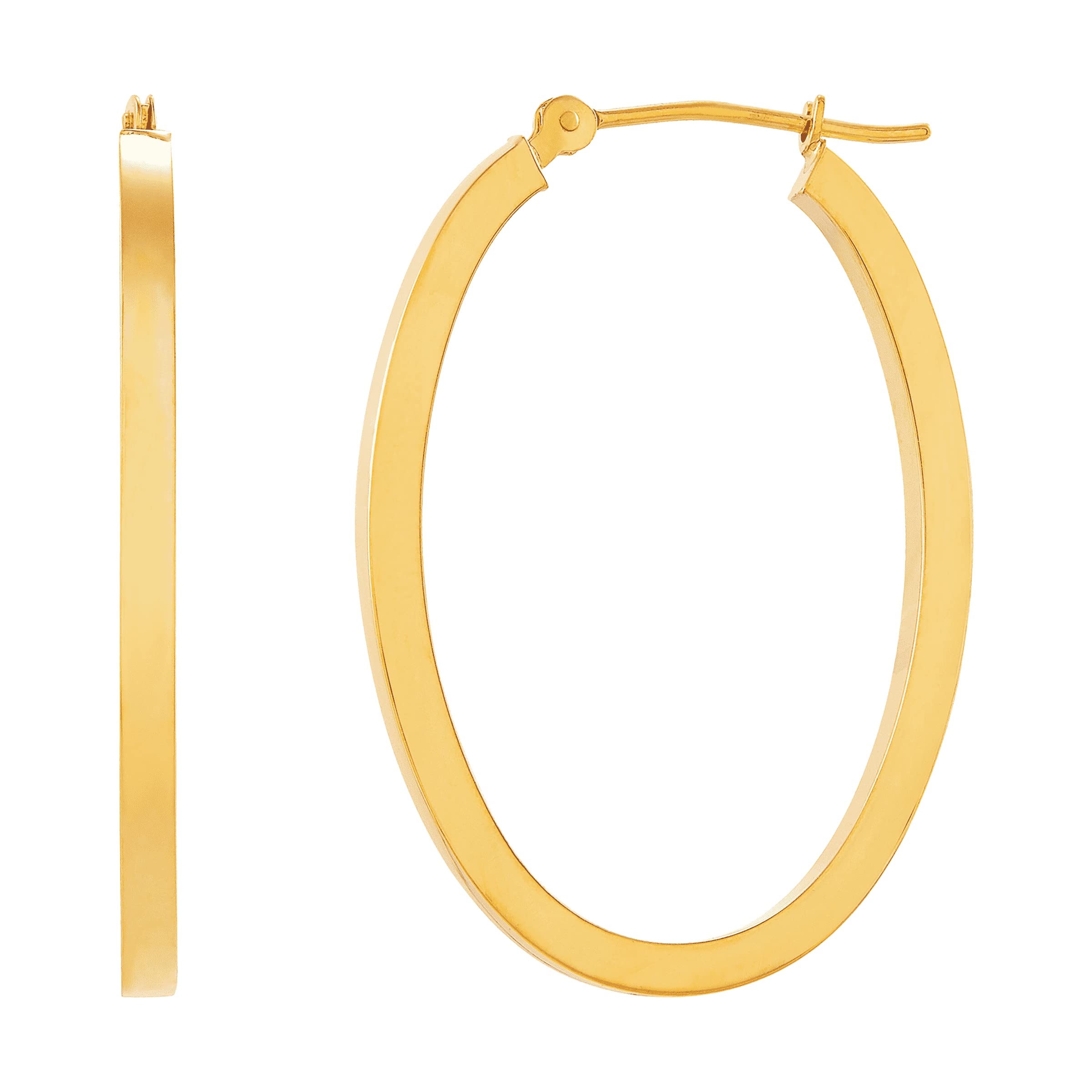 Welry 30mm Oval Square Tube Hoop Earrings in 14K Yellow Gold