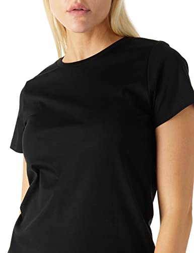 Women's Crewneck T Shirt Classic Short Sleeve Tee Soft Cotton Silk Tencel Fabric Tops (Black L)