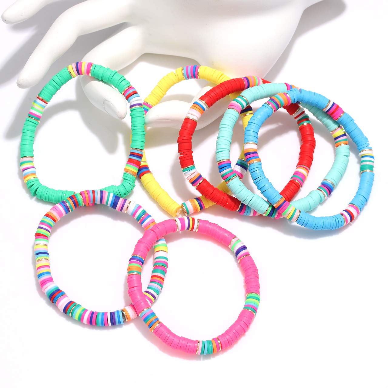Surfer Necklace Bracelet for Women - Heishi Beaded Necklaces Colorful Stretch Bracelet Stack Jewelry Set for men 10 pcs