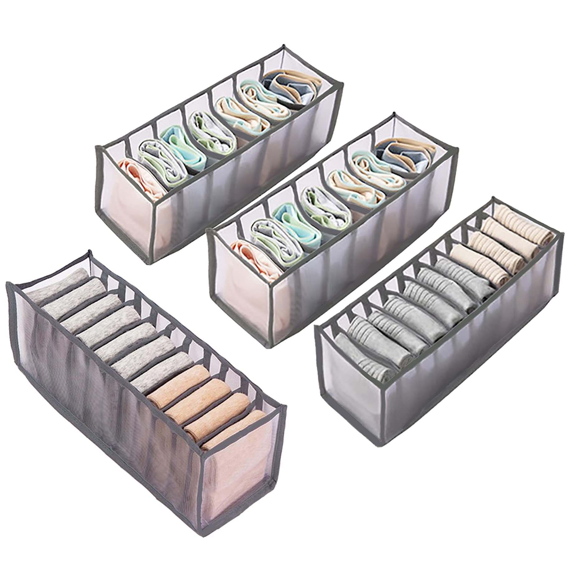 Tusjiain 4 Set Underwear Drawer Organizer Sock Organizer College Dorm Room Essentials Apartment Essentials Foldable Nylon Mesh Closet Organizer Dresser Organizer for Underwear,Socks-Gray