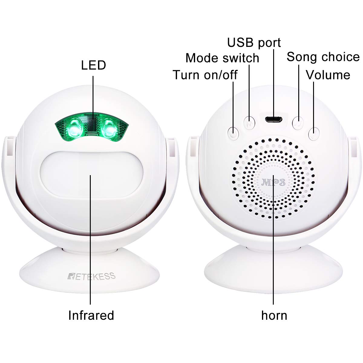 Retekess TD107 Motion Sensor Alarm,Wireless Infrared Home Security System,4-Level Volume Adjustment,9 Chime Tunes,PIR Detector for Home,Shop,Store
