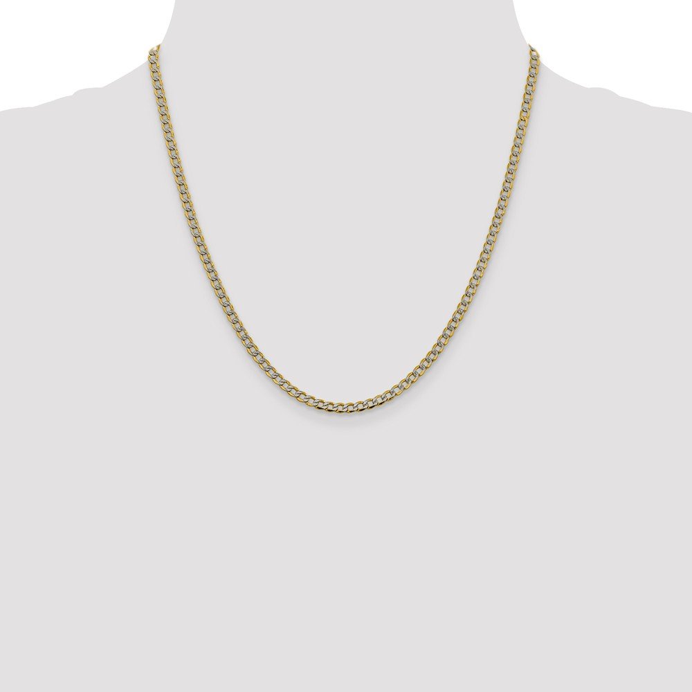 Sonia Jewels 14k White and Yellow Gold Two Toned 3.4mm Pave Curb Cuban Chain Necklace - with Secure Lobster Lock Clasp 20"
