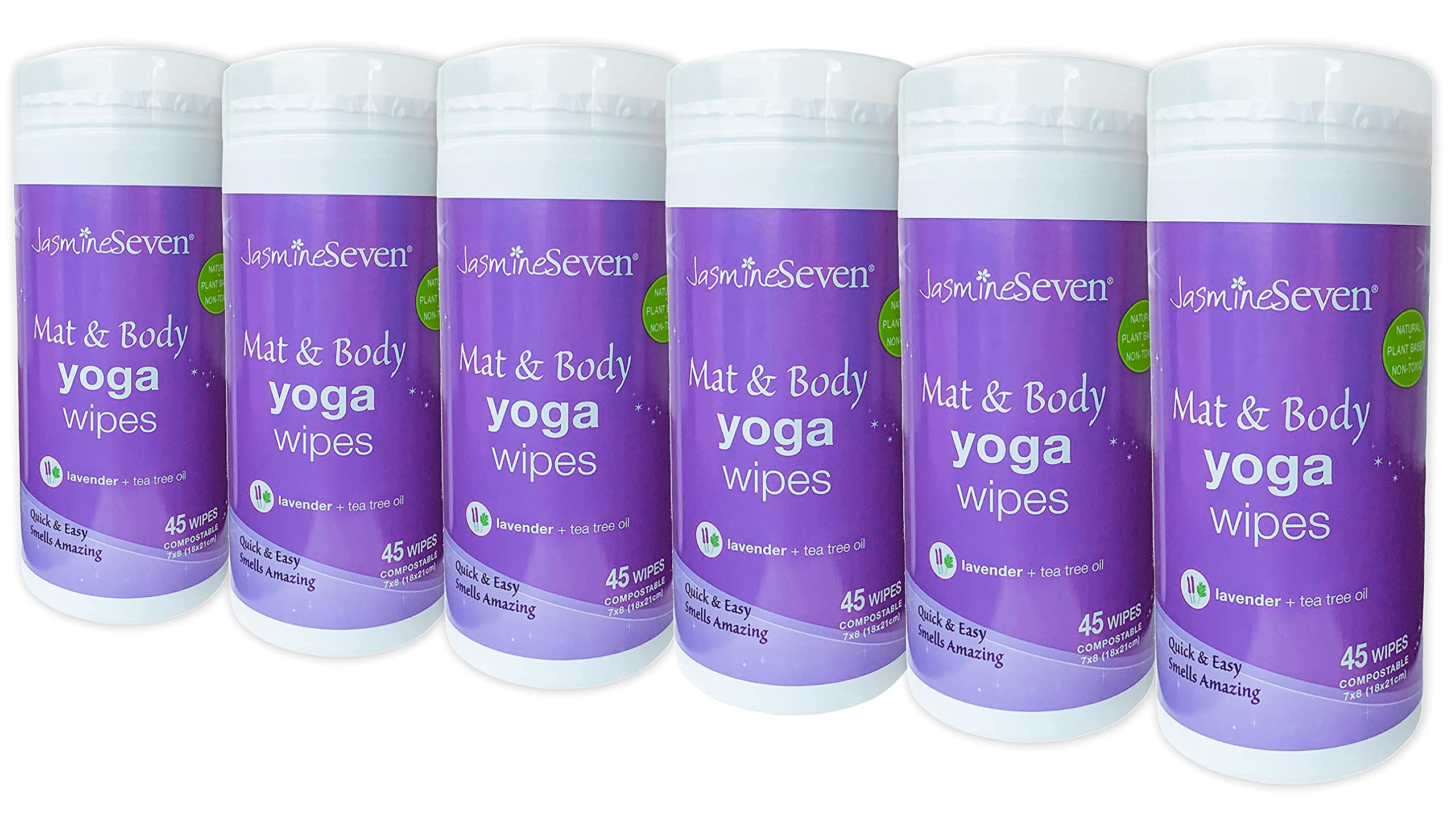Yoga Wipes for Mat and Body - Bulk CASE of 6 - Natural Lavender and Tea Tree - by Jasmine Seven - for Studio, Gym, Spa, Fitness