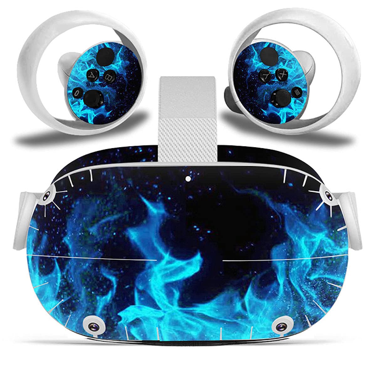 VR Headset and Controller Sticker, Vinyl Decal Skin for VR Headset and Controller, Virtual Reality Protective Accessories - Blue Flame