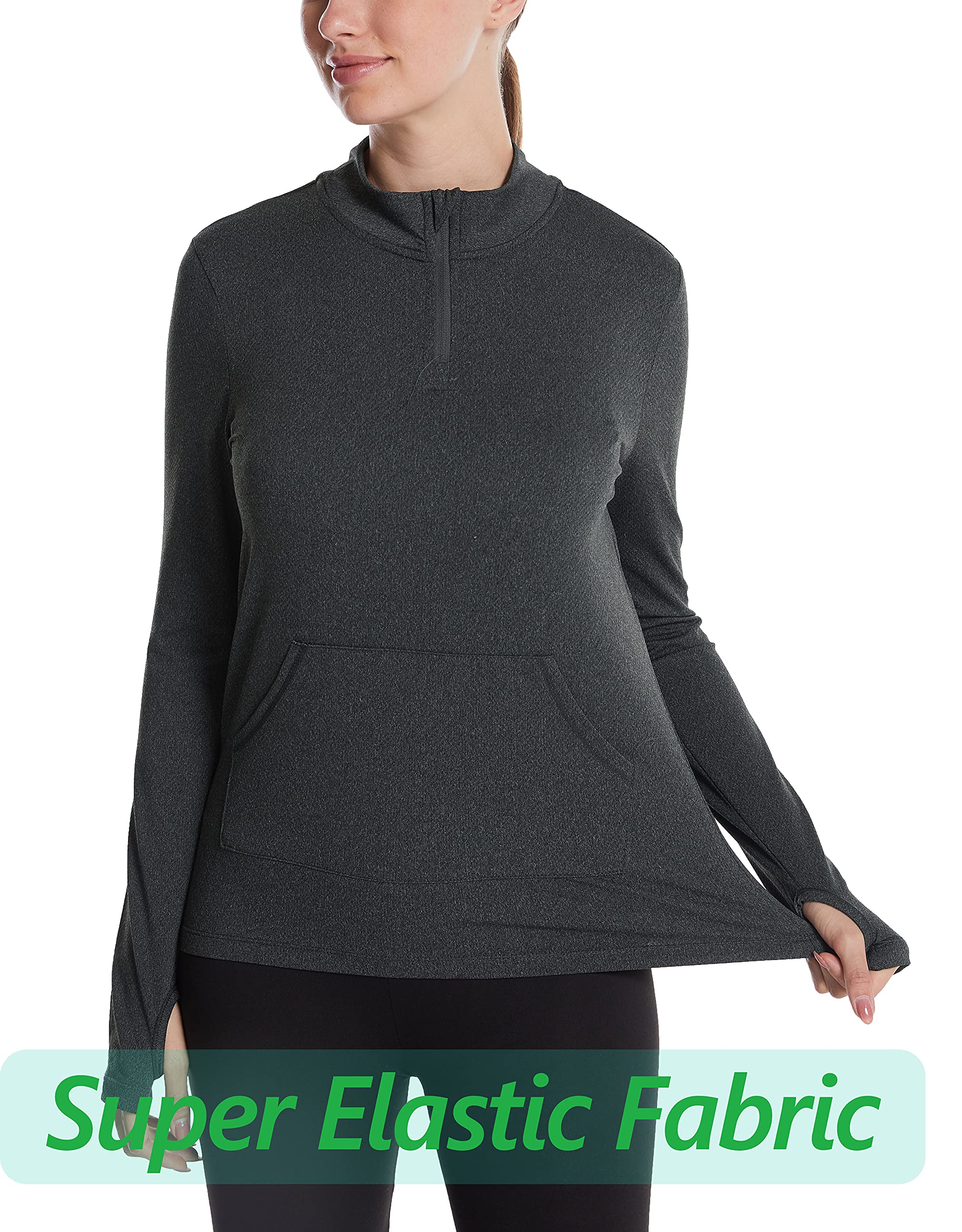 Women Quarter Zip Hiking Pullover Long Sleeve Lightweight Golf Tops Half Zip Running Pullover Yoga Shirts Athletic Tops with Thumb Holes Grey XL