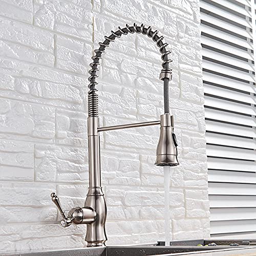 YJRIC Kitchen fau cet Black/Brushed Kitchen Faucet Deck Mounted Hot Cold Water Mixer Faucet for Spring Kitchen Pull Down Mixer Crane 2 Function Spout,Brushed Nickle
