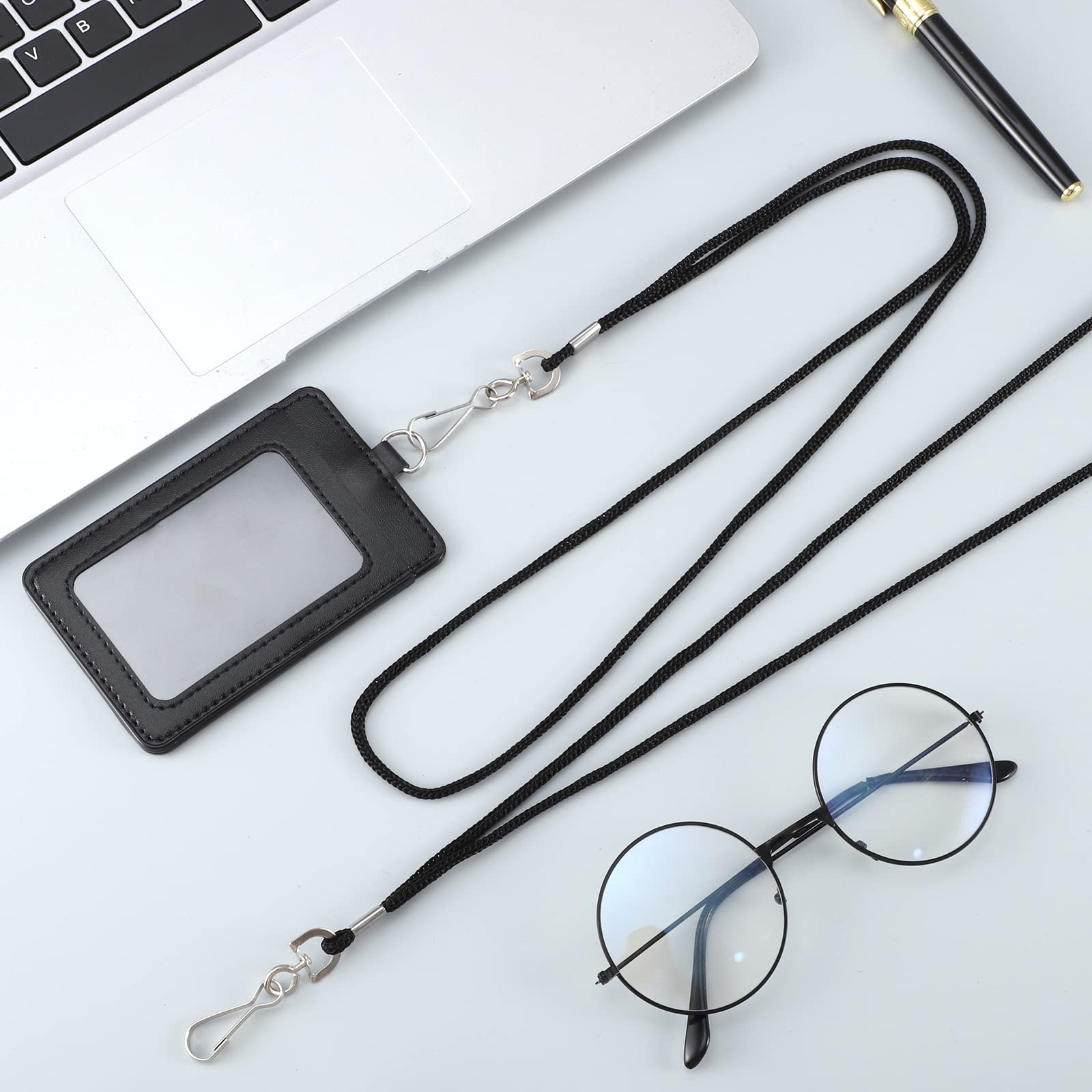 Prudiut 100 Pcs Black Lanyards Bulk, Lanyards for ID Badges Lanyard for Keys with Swivel Hook Clips for ID Name Badge Holder