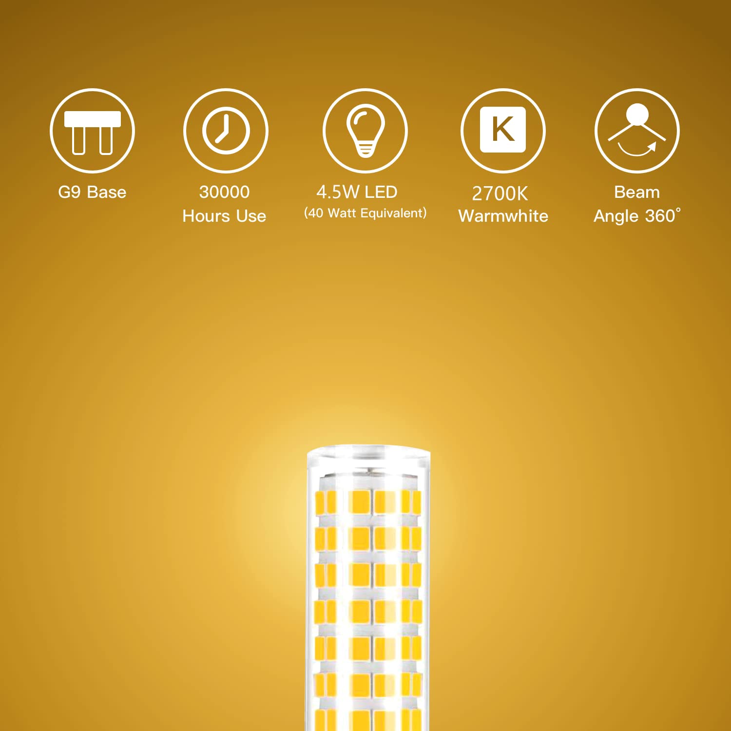 WNJACO G9 LED Bulb 4.5W Equivalent to 50W 60W G9 Bi-pin Base LED Light Bulbs Dimmable Daylight White 2700K 360° Beam Angle No-Flicker AC120V CRI>82 Dimmable Warm White(5 Pack)