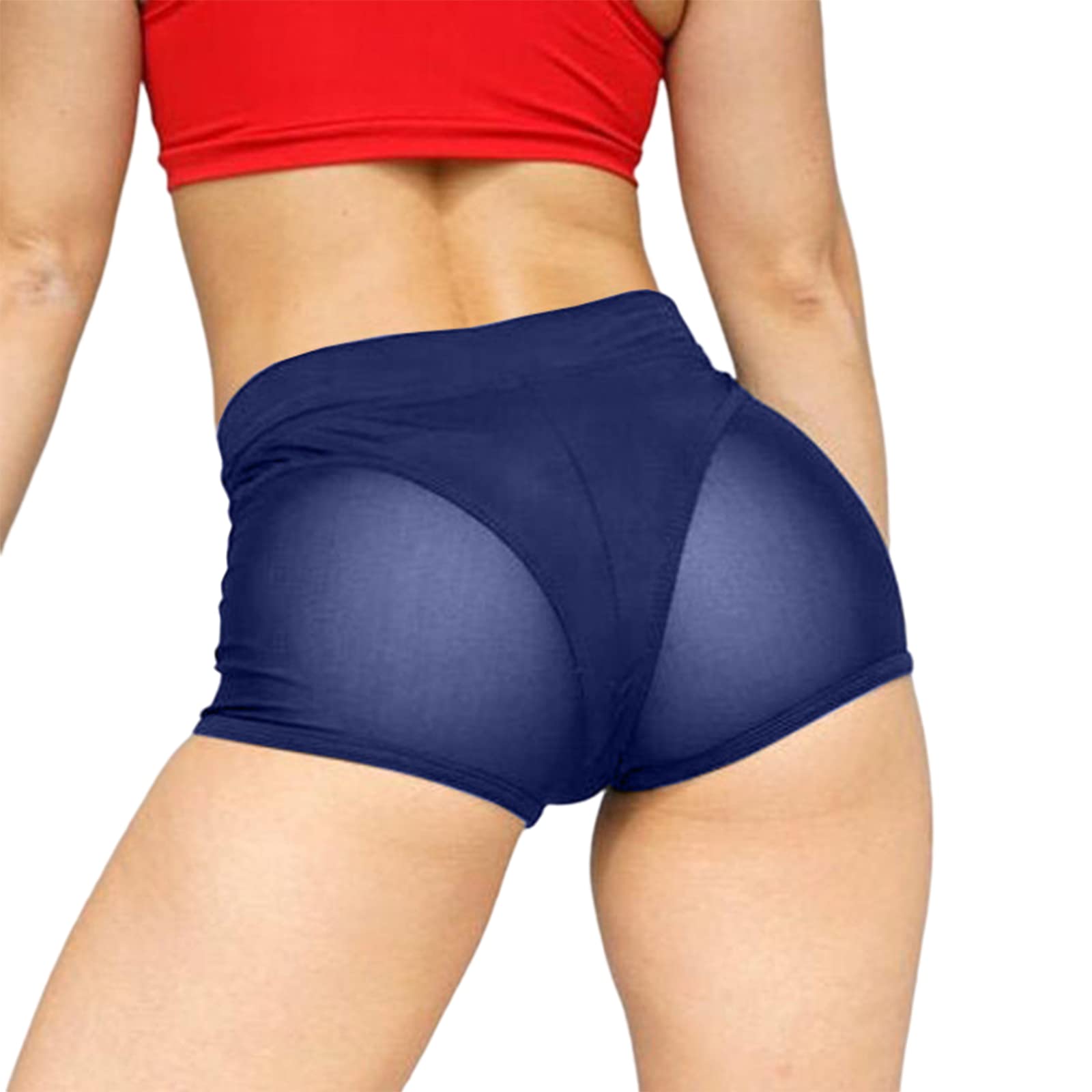 Womens High Waist Booty Shorts Gym Workout Mesh Hot Pants Butt Lifting Sports Leggings Blue Large